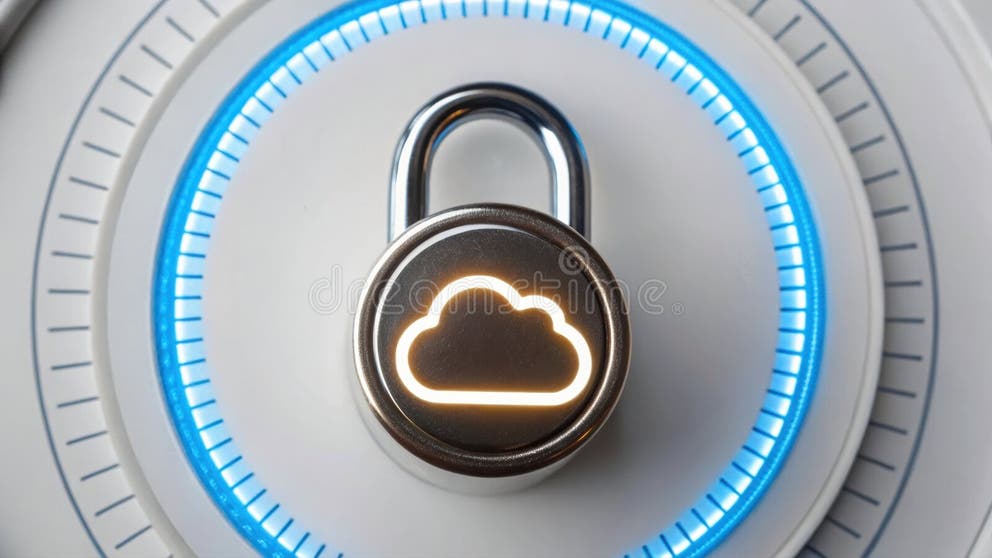 Digital Lock Featuring Cloud Symbol Merging with Cybersecurity Elements ...