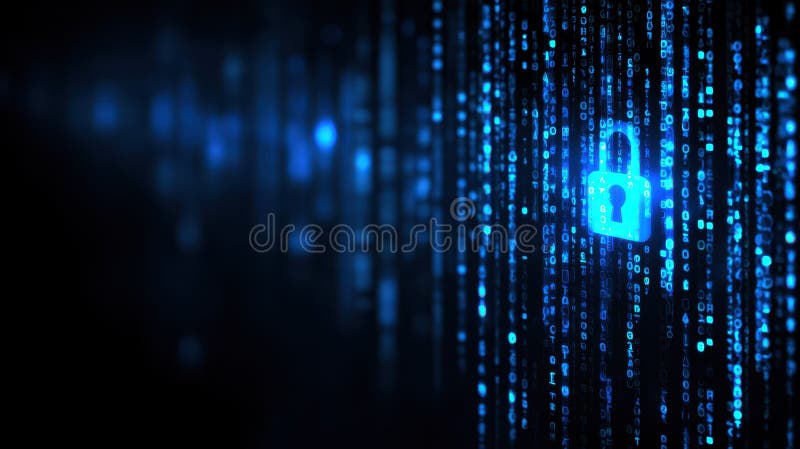 Digital Lock Glowing on Cyber Security Background with Blue Binary Code ...