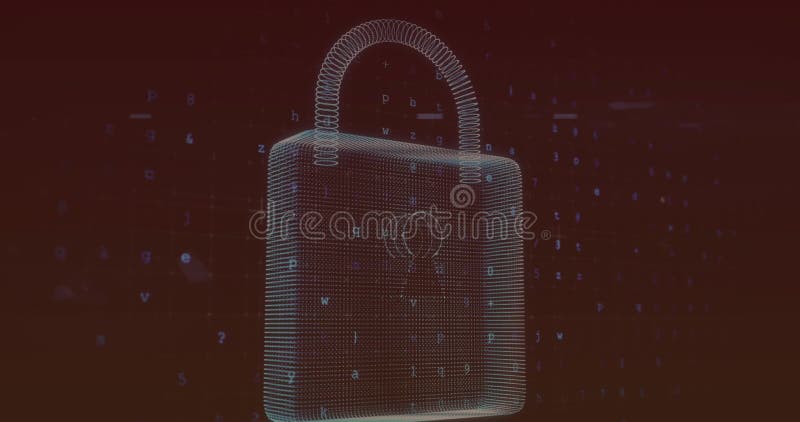 Digital Lock Graphic with Floating Letters and Numbers on Dark ...
