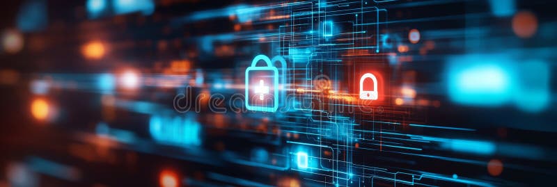 Digital Lock Icon with Glowing Elements on a High-tech Interface ...