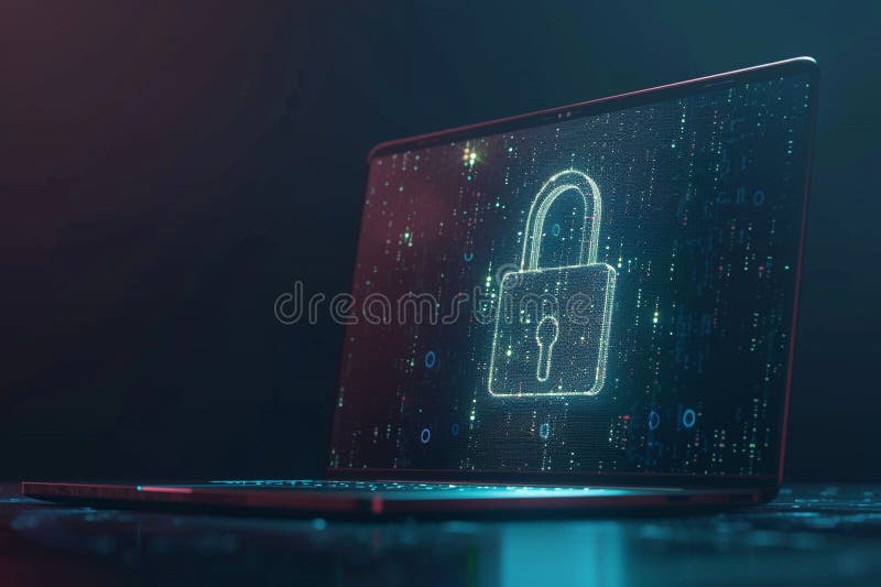 Cybersecurity Concept with a Digital Lock on a Laptop Screen Stock ...