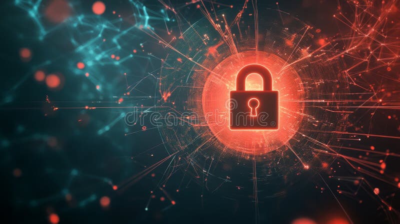 Digital Lock Icon Surrounded by Futuristic Network Background Stock ...