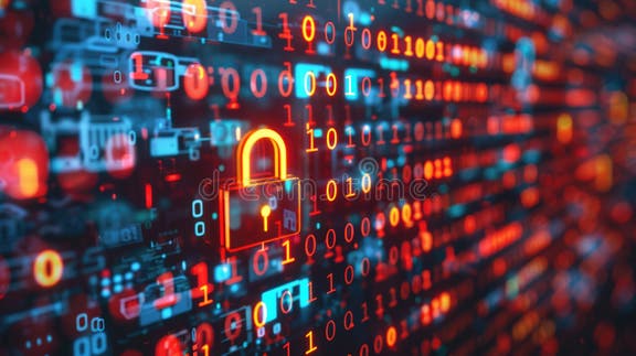 Digital Lock Interface Close-up with Binary Code Background Symbolizes ...