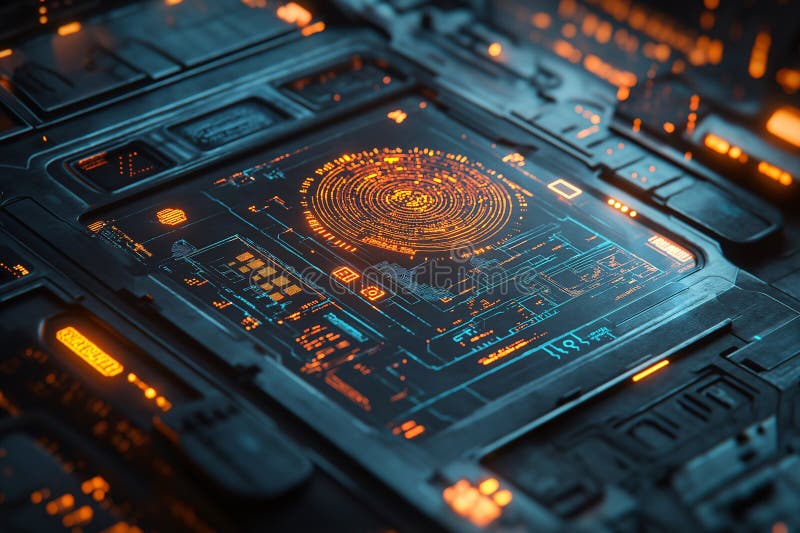A Digital Lock Interface with Glowing Biometric Fingerprints Stock ...
