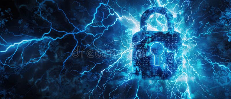 Digital Lock with Lightning in Cyber Space, Abstract Data Background ...