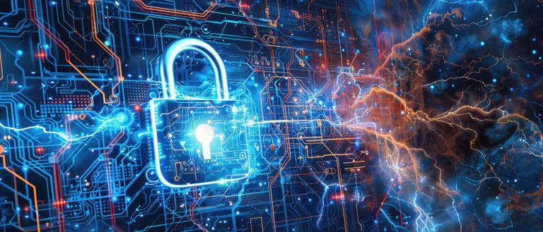 Digital Lock with Lightning in Cyber Space, Abstract Data Background ...