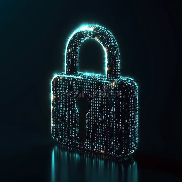 Digital Lock: a Luminous Padlock Made Up of Digital Code Symbolizes ...