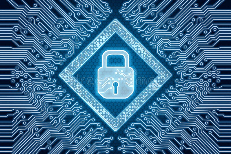 Digital Lock and Mother Board Interface on Virtual Screen Stock Photo ...