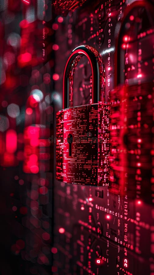 Digital Lock with Neon Red Lighting in a Cyber Environment Stock Image ...