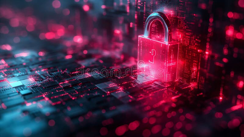 Digital Lock with Neon Red Lines, Cybersecurity Concept Background ...