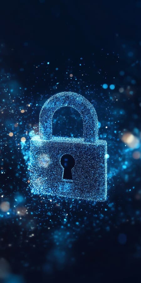 Digital Lock Over Abstract Blue Background with Glowing Particles Stock ...