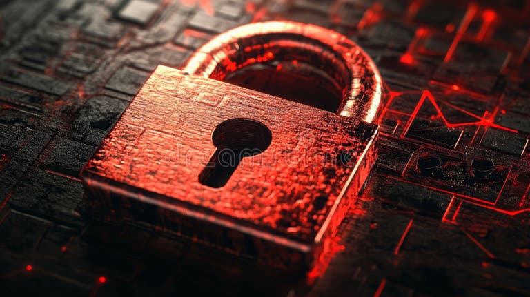 Digital Lock on Red Technology Background, Abstract Privacy Icon, Lines ...