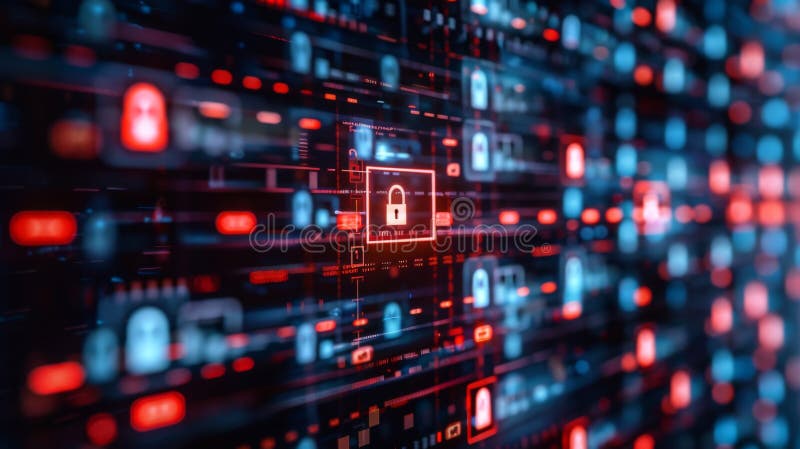 Security Lock Screen with Red and Blue Lights Stock Photo - Image of ...