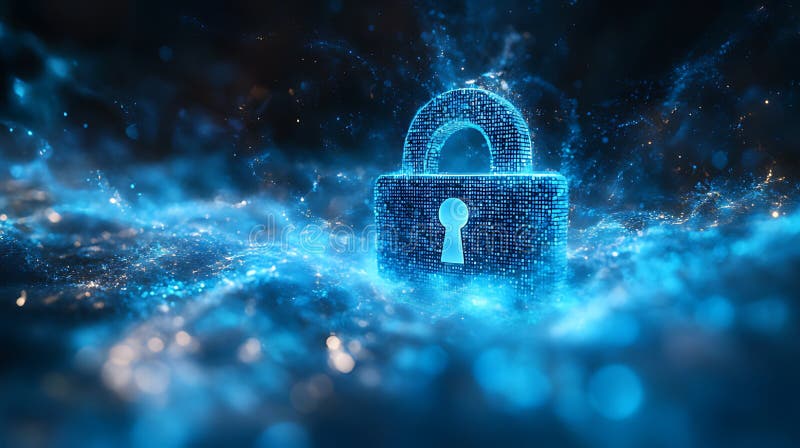 Digital Lock Secures Data Flow in Cyber Space Stock Illustration ...