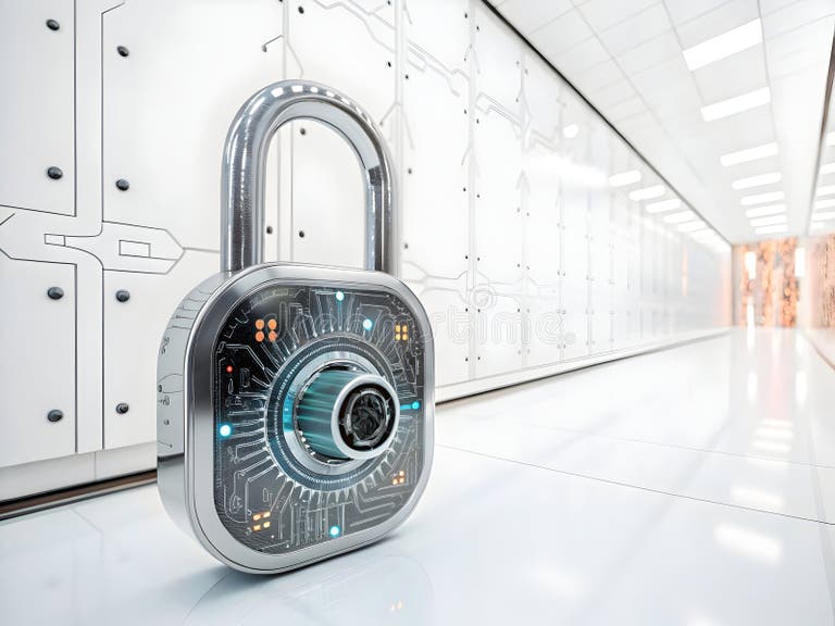 Digital Lock Securing Futuristic Data Center Technology Stock Illustration - Illustration of ...