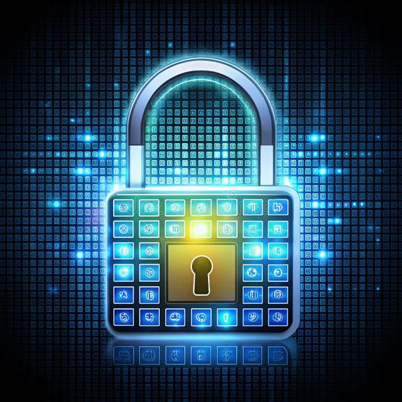 Digital Lock with Security Symbols and Hash Codes Stock Illustration ...