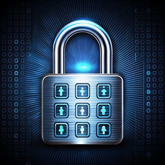 Digital Lock with Security Symbols and Hash Codes Stock Illustration ...