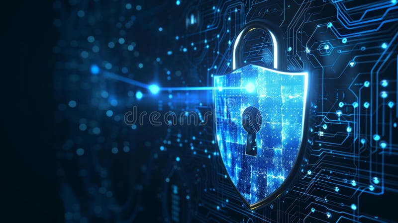 Digital Lock and Shield Protecting Data on Circuit Board Stock ...