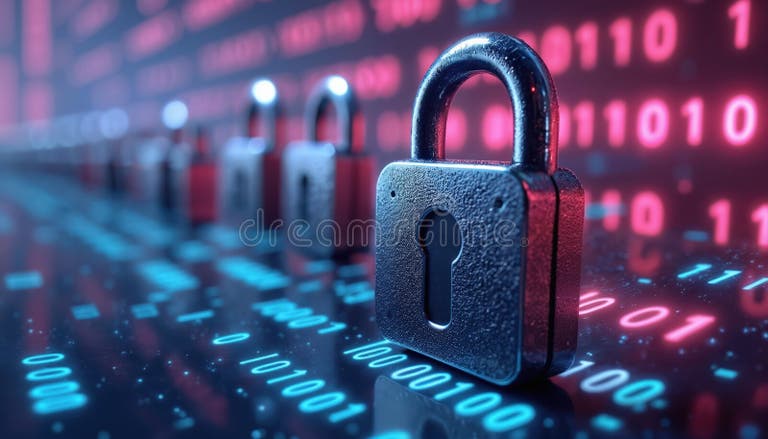 Digital Lock Sign Over Binary Code Background, Representing Big Data ...