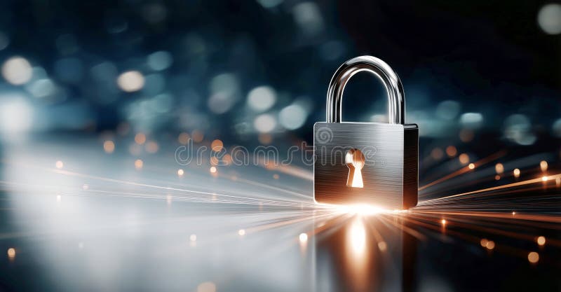 Secure Digital Lock Against Dark Background Glowing Connections Stock ...