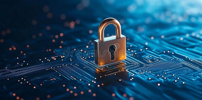 Digital Lock Stands Prominently on Vibrant Blue Circuit Board ...