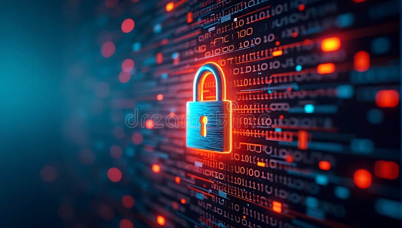 A Digital Lock Surrounded By Glowing Binary Code And Encrypted Symbols