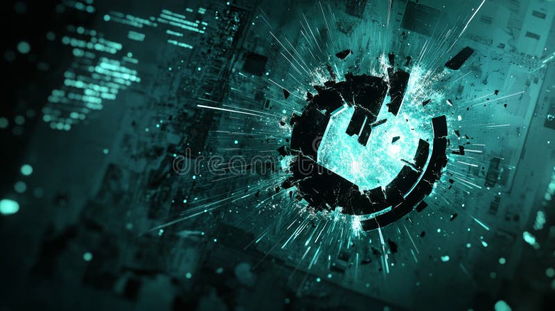 Digital Lock Symbol Breaking Apart on Computer Background Stock ...