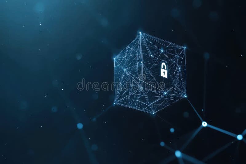 Digital Lock Symbol Inside Interconnected Network Prism Design ...