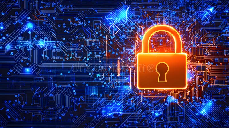 Digital Lock Symbol Over Circuit Board Background Stock Illustration ...