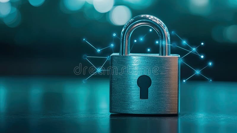 Digital Lock Symbolizes Cybersecurity with Network Connections Stock ...