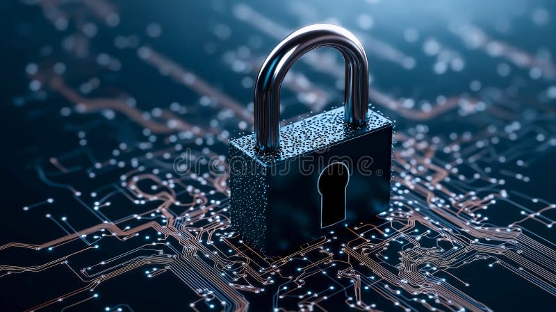 A Digital Lock Symbolizes Cybersecurity Surrounded by Intricate Circuit ...