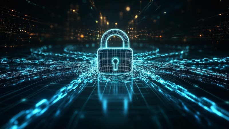 Digital Lock Symbolizing Cybersecurity Amid a Network of Interconnected ...