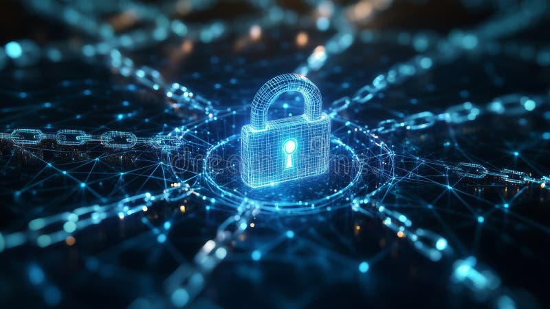Digital Lock Symbolizing Cybersecurity in a Connected Network of Data ...