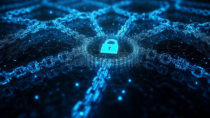 Digital Lock Symbolizing Cybersecurity within a Network of ...