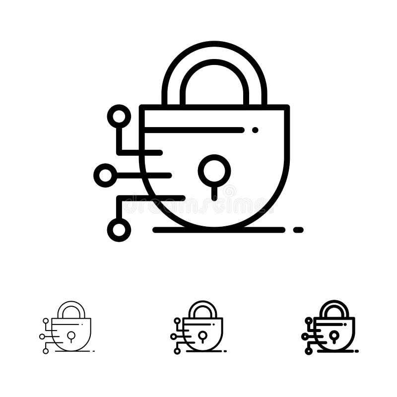 Digital, Lock, Technology Bold and Thin Black Line Icon Set Stock ...