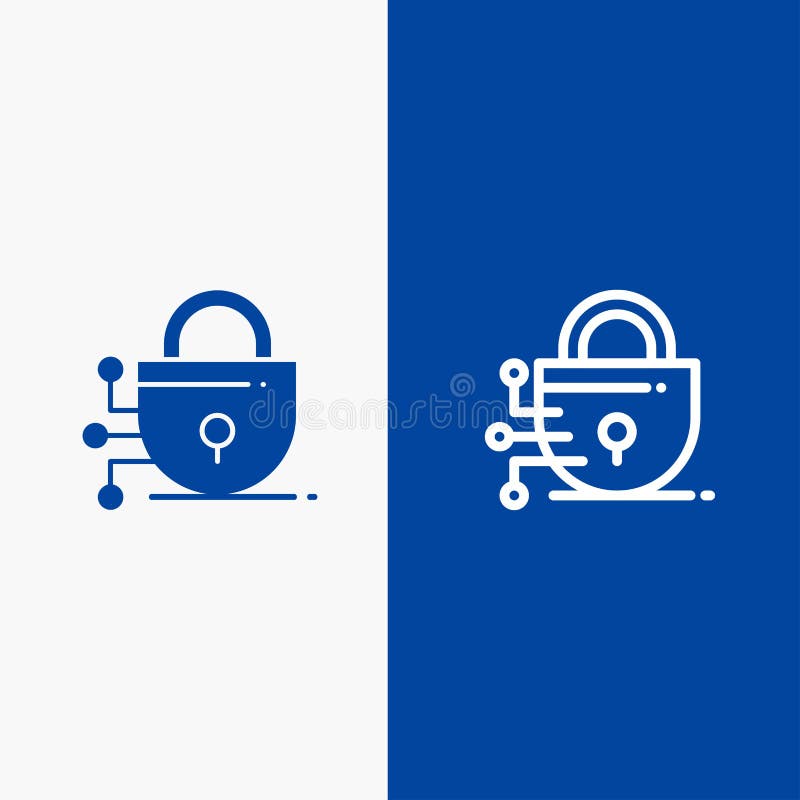 Digital, Lock, Technology Line and Glyph Solid Icon Blue Banner Line ...
