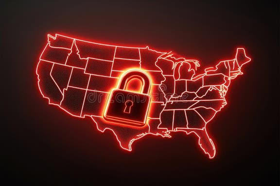 Digital Lock on US Map stock photo. Image of concept - 367075686
