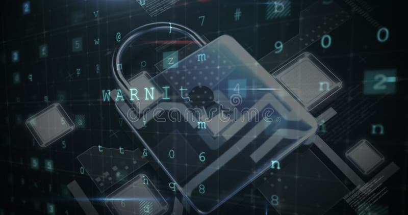 Digital Lock and Warning Text Overlaying Dark Background with Floating ...