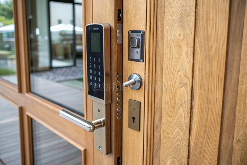 Digital Locking System on Wooden Door Stock Illustration - Illustration ...