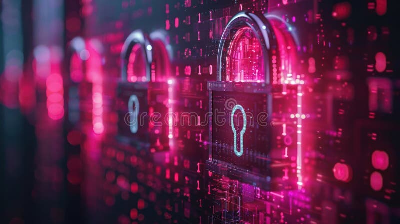 Digital Locks With Binary Code Background Symbolizing Cybersecurity