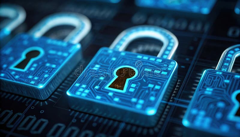 Digital Locks with Glowing Blue Circuits Symbolize Cybersecurity and ...