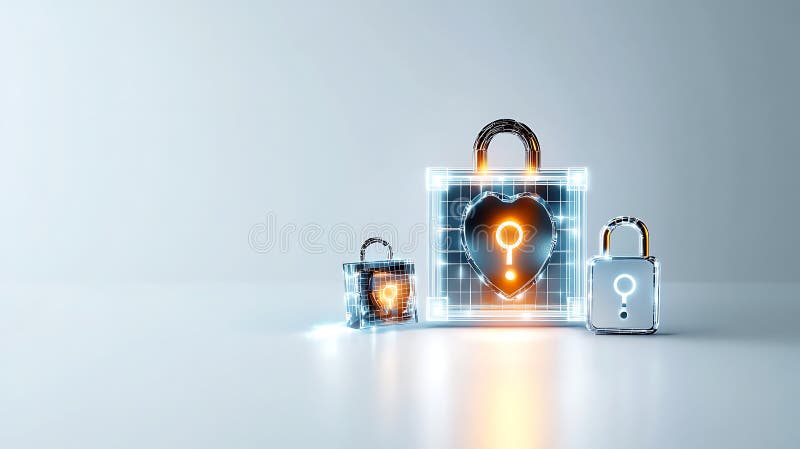 Digital Locks Symbolize Cybersecurity with Glowing Elements and ...