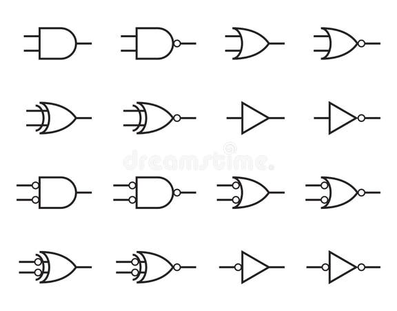 Digital Logic Gate Symbols, Black Isolated on White Background, Vector ...