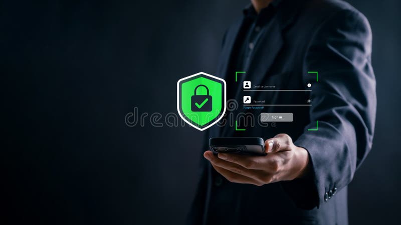 Digital Login Security and Authentication Concept. Businessman with ...