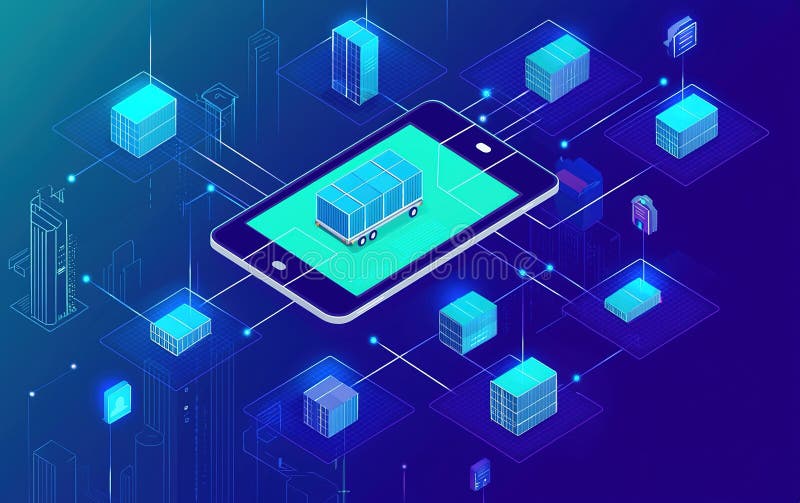 Digital Logistics Network Featuring a Smartphone Managing Cargo ...