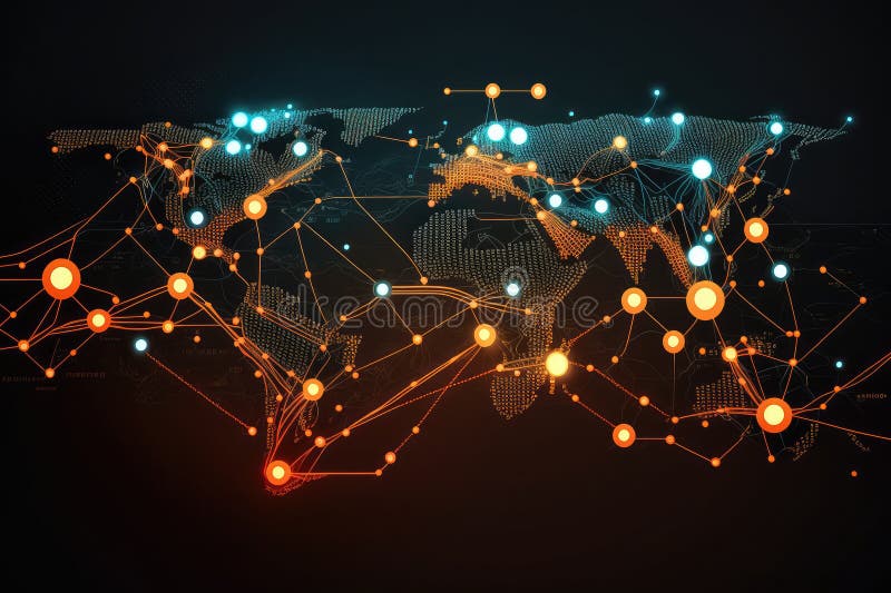 Digital Logistics Network with Nodes and Connections Stock Illustration ...