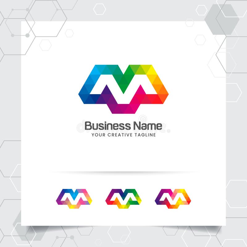 Digital Logo Letter M Design Vector with Modern Colorful Pixel Icon for ...