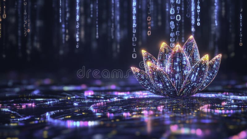 Lotus Flower Illuminated by Vibrant Rainbow Lights with Digital Binary ... Lotus Flower Illuminated by Vibrant Rainbow Lights with Digital Binary ...