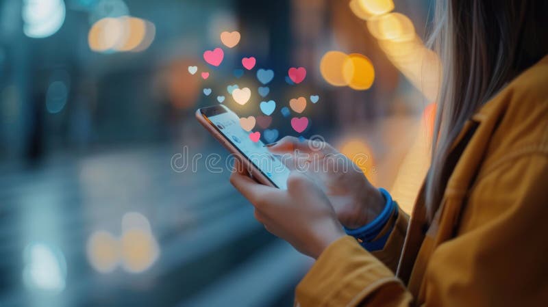 Digital Love Bloom Texting Hearts into the Night Stock Illustration ...