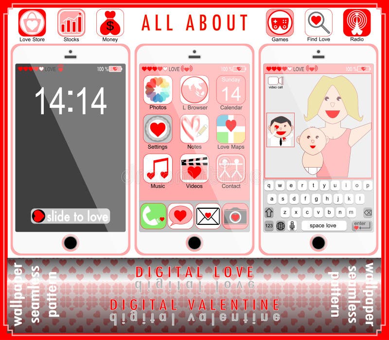 Digital Love Happy Valentine Vector Illustration Stock Vector ...